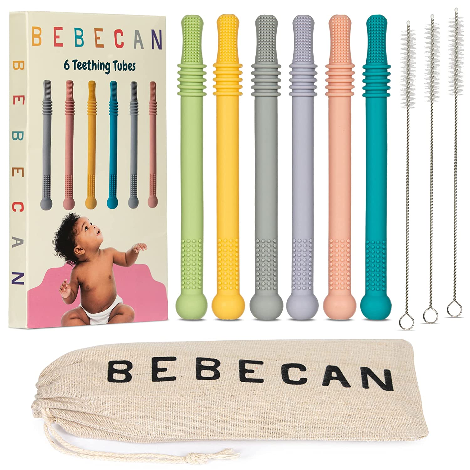 BEBECAN Teething Tubes – 6 Safe, Colorful Baby Soothers | BEBECAN